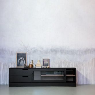 Woood home24 TV-Lowboard Lescar Massivholz Kiefer, lackiert Schwarz 180 x 50 x 42cm