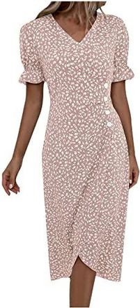 Generic Générique Robe Femme Ete,Robe Longue Femme Décontractée pour Femmes Robe Femme Chic Et Elegant Col en V Robe De Soiree Femme Longue Boho Robe De Bal M