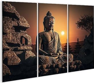 Islandburner Tableau sur toile Statue de Bouddha coucher de soleil Bouddha Purnima Vesak jour Cadre Affiche Poster Murale Tableaux