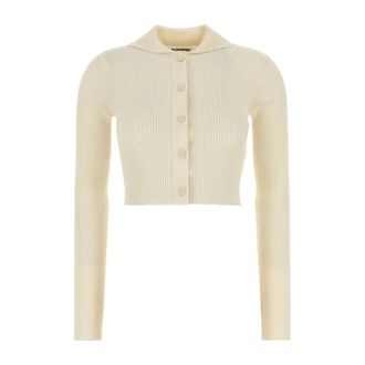 Jil Sander Cremefarbener Wollmisch-Cardigan - - Knitwear - Damen - Gelb - XS