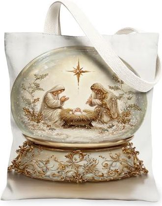 Generic Sac fourre-tout vintage en toile motif vacances de No&euml;l, sacs r&eacute;utilisables, l&eacute;gers et lavables avec bandouli&egrave;re en toile, Blanc, 13x15 Inch