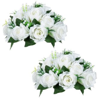 Nuptio 2 Stück Künstliche Blumenstrauß, 15 Köpfe Kunststoff Rosen mit Sockel, Geeignet für Unser Geschäft Hochzeit Herzstück Blumenregal für Parteien Valenti