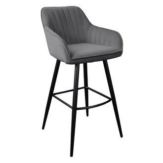 Invicta Interior Edler Barhocker Turin Silbergrau Samt mit Ziersteppung Barstuhl mit Armlehne Hocker Tresenstuhl