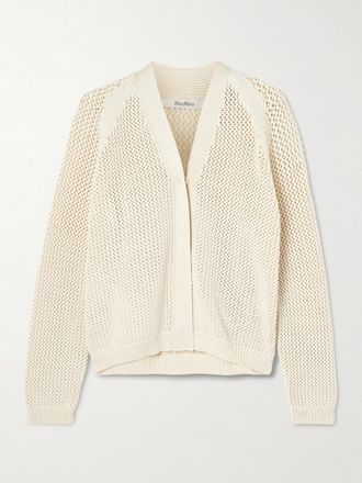 Max Mara Cardigan En Soie M&eacute;lang&eacute;e &Agrave; Mailles Ajour&eacute;es - Ivoire