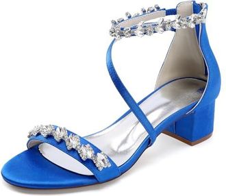 Generic Chaussures De Mariage Femmes Mari&eacute;e Talons Bas Bout Ouvert Chunky Heels Sandales Bureau Travail Soir Talons Hauts 4.5Cm,Royal Blue,36 EU