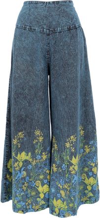 Guru Shop Palazzohose, Boho Baumwollhose, Hosenrock mit Bl&uuml;ten - Blau/gelb, Damen, Baumwolle, Size:S/M
