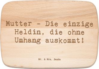 Mr. & Mrs. Panda Fr&uuml;hst&uuml;cksbrett Spruch Heldin Mutter - Geschenk, Selbstlosigkeit, Mutterliebe, Fr&uuml;hst&uuml;cksbrettchen, Mutter-Kind-Beziehung