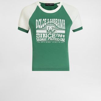 Dolce & Gabbana Jersey T-shirt With Print - Frau T-shirts Und Sweatshirts Green 50