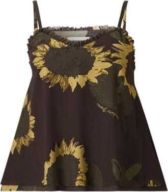 Moschino Femme, Tops, Multicolore, Taille: 42 FR Top en jean &agrave; fines bretelles et imprim&eacute; floral