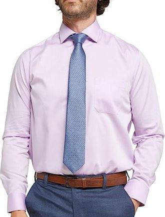 Double TWO Chemise habill&eacute;e &agrave; manches longues pour homme, unie, formelle, affaires, mariage, sans repassage, coupe ajust&eacute;e ou r&eacute;guli&egrave;re, lilas, 48