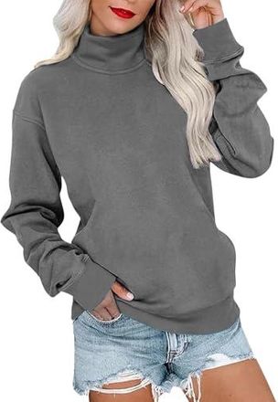 Generic Sweatshirts pour femmes, pulls pour femmes, couleur unie, haut surdimensionn&eacute;, col rond, manches longues, automne hiver, d&eacute;contract&eacute;, confortable, ten