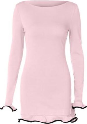 Generic Robe amincissante &agrave; manches longues pour femme - Robe dautomne &agrave; col rond - Mini jupe tricot&eacute;e - Pull dhiver fin et d&eacute;contract&eacute;, rose, XS