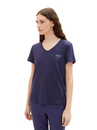 Tom Tailor Damen 1035853 T-Shirt mit V-Ausschnitt, 11331 - Atlantic Ocean Blue, L