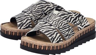 Rieker Pantolette RIEKER, Damen, Gr. 37, creme, schwarz, Lederimitat, Schuhe Pantolette, Keilabsatz, Sommerschuh, Schlappen mit Juteumrahmung, Topseller