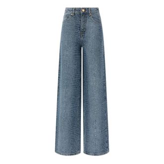 Self Portrait Femme, Jeans, Bleu, Taille: W27 Jean Large Effet Croco Strass