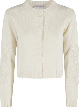 Ermanno Scervino Femme, Pulls, Blanc, Taille: 38 FR Cardigan Ecru Brodé avec Fermeture à Boutons