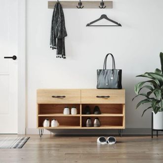 vidaXL vidaXL Banc &agrave; chaussures ch&ecirc;ne sonoma 102x35x55 cm bois ding&eacute;nierie