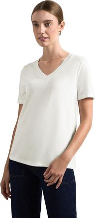 Street One Damen A321941 T-Shirt mit V-Ausschnitt, Off White, 42