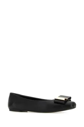 Ferragamo Womens Black Nappa Leather Lina Ballerinas Nero Ballerine Flat Shoes