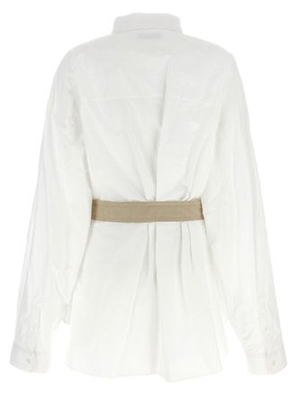 Balenciaga Cotton with Contrast Waist Belt Shirt - White