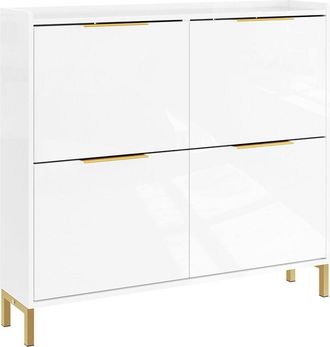 SoBuy SoBuy Schuhschrank Eingang Schuharmoire Ultra D&uuml;nn 19cm - Wei&szlig; Gl&auml;nzend und Gold - f&uuml;r Eingang, Flur, Kleiner Raum, Anti-Kippen, mit Boden Schutz
