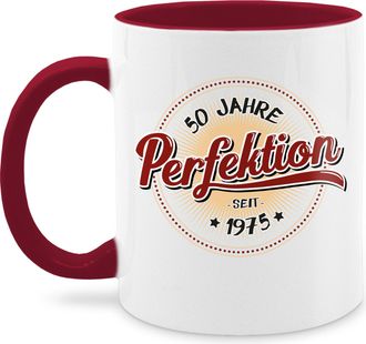 Shirtracer Tasse Tassen 325ml - 50. Geburtstag - F&uuml;nfzig Jahre Perfektion 1975 I - 325 ml - Bordeauxrot - geburtstags-tasse 50 50.geburtstag 50- milchkaffeetasse