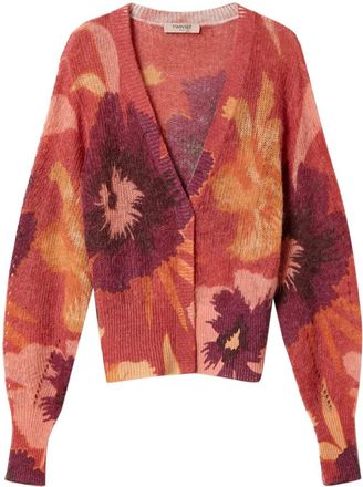 Twin-Set Cardigan mit Blumen-Print - Rot