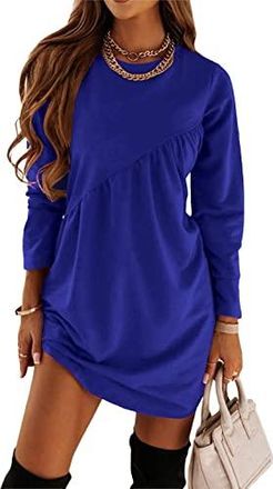 TOMWELL Robe à Manches Longues Femme Robe Slim à Manches Longues TempéRament Sexy à Col en V De Couleur Unie Robe Hiver Mini Robes A Bleu M