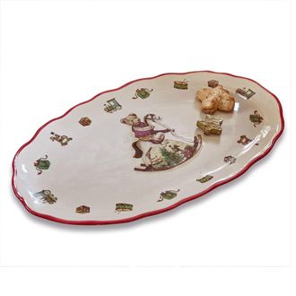 Loberon Platte Troms, Kunstvoll Handbemalt, Nostalgisches Design, Traditionelle Farbe & Motive, Weihnachtstischdeko, Weihnachten, Steingut, bunt