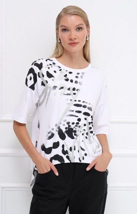 Passioni T-Shirt mit abstraktem Leoprint und Schriftzug