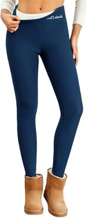 Generic Legging dhiver doux en polaire pour femme, épais, chaud, taille haute, contrôle du ventre, grande taille, pantalon dentraînement et de yoga, bleu, XXL