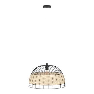 Eglo Pendelleuchte Anwick, 1 flammige H&auml;ngelampe Vintage, Boho, H&auml;ngeleuchte aus Stahl und Rattan, Esstischlampe, Wohnzimmerlampe h&auml;ngend in Schwarz, Natur