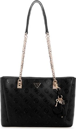 Guess Schultertasche Tisha 3 Compartment Tote Black Logo schwarz