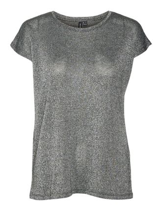 Vero Moda Damen VMSARAH AVA SS TOP JRS NOOS Kurzarmbluse, Black/Detail:Silver Lurex, Small