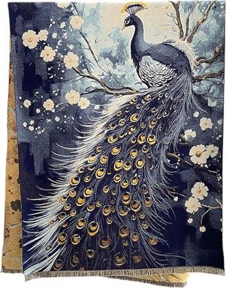 GFM Foulard Ch&acirc;le Style Pashmina Texture Cachemire Femme Automne Hiver No&euml;l (FRLSHL-CC), Paon - Bleu roi, L