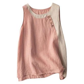 Generic D&eacute;bardeur d&eacute;t&eacute; sans manches en coton et lin pour femme - Coupe ample - Grande taille - Col rond - Style athl&eacute;tique - Plage - Boh&egrave;me, rose, 3XL