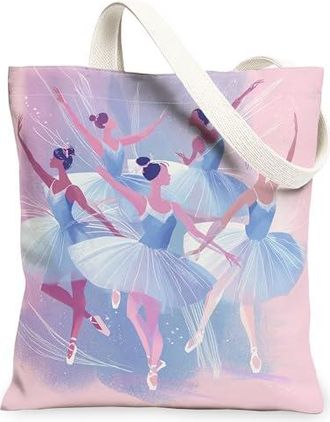 Generic Sac fourre-tout en toile motif danseuse de ballet, sacs d&eacute;picerie r&eacute;utilisables, l&eacute;gers et lavables, p&ecirc;che, 13x15 Inch