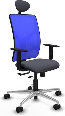 Piqueras y Crespo Drehstuhl mit 1D-Armen, h&ouml;henverstellbare Lendenwirbelst&uuml;tze und festes Kopfteil, ausgestattet mit Syncro/Traslack und Schneideschaum, Blau/Dunkelgrau