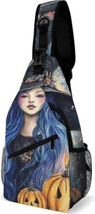 Generic Durable Sacoche Tactique Peinture de sorcière noire et citrouille dHalloween Sac Bandoulière Léger,Casual Sac DEpaule pour Camping Voyage école