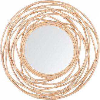 Beliani Beliani - Wandspiegel Beige ø 75 cm Rattan mit rundem Rahmen Boho Stil