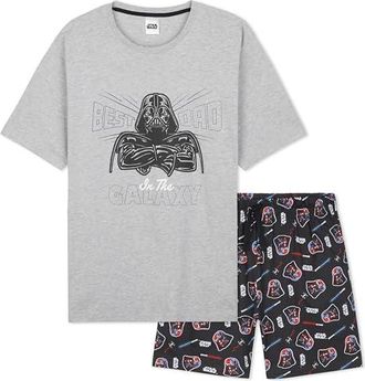 Disney Star Wars Pyjama Court Homme Ensemble Tee Shirt Homme et Short Pyjama Coton Doux Cadeau Baby Yoda Dark Vador (2XL, Gris Darth Vader)