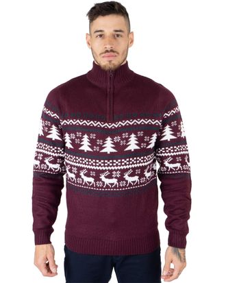 Noroze Herren Weihnachten Pullover Neuheit Faire Insel Jumper Grobstrick Pulli f&uuml;r Frauen Unisex (XXL, Burgund)