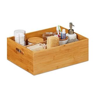 Relaxdays Aufbewahrungskiste Bambus, stabil, offen, Ordnungsbox ohne Deckel, HBT: 14 x 40 x 30 cm, Bambuskiste, natur
