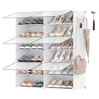 Songmics Schuhregal, Schuhschrank, f&uuml;r Garderobe und Eingangsbereich, anpassbar, 6 F&auml;cher, f&uuml;r bis zu 24 Paar Schuhe, wolkenwei&szlig;-transparent LPC033W01