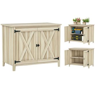 OUTSUNNY Armoire de jardin en bois - Outsunny - avec &eacute;tag&egrave;res et double portes - 110 x 60 x 88,5 cm - effet bois naturel