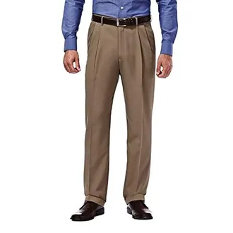 Haggar Mynx Pantalon habillé en Gabardine avec Taille Extensible dissimulée, Kaki, 32 W /30 L