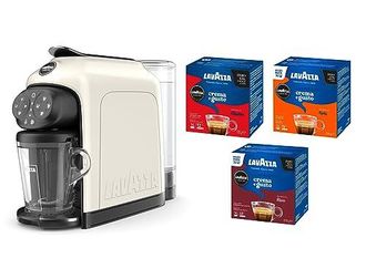 LavAzza A Modo Mio Kaffeemaschine Des&eacute;a White Cream mit 88 Kapseln Crema und Geschmack sortiert, Espresso 1500 W, 220-240 V, 50/60 Hz, Kapazit&auml;t max. 10 Kapse