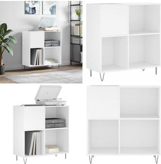 vidaXL Plattenschrank Weiß 84,5x38x89 cm Holzwerkstoff - Plattenspeicher - Plattenschränke - Vinylregal - Musikregale - Wohnzimmermöbel - Home & Living