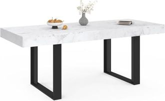 IDMarket Table à Manger Extensible Rectangle Phoenix 4-8 Personnes Plateau Effet marbre Blanc Alaska 160-200 cm