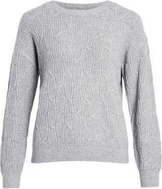 Vila Vila Vilassia O-Neck L/S Cabel Knit Top-Noos ssia Haut en Tricot &agrave; col Rond, Gris Clair chin&eacute;, XL Femme